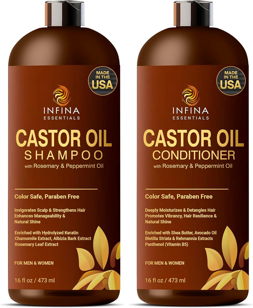 INFINA ESSENTIALS Castor Oil Shampoo and Conditioner Set 16oz | Review ...