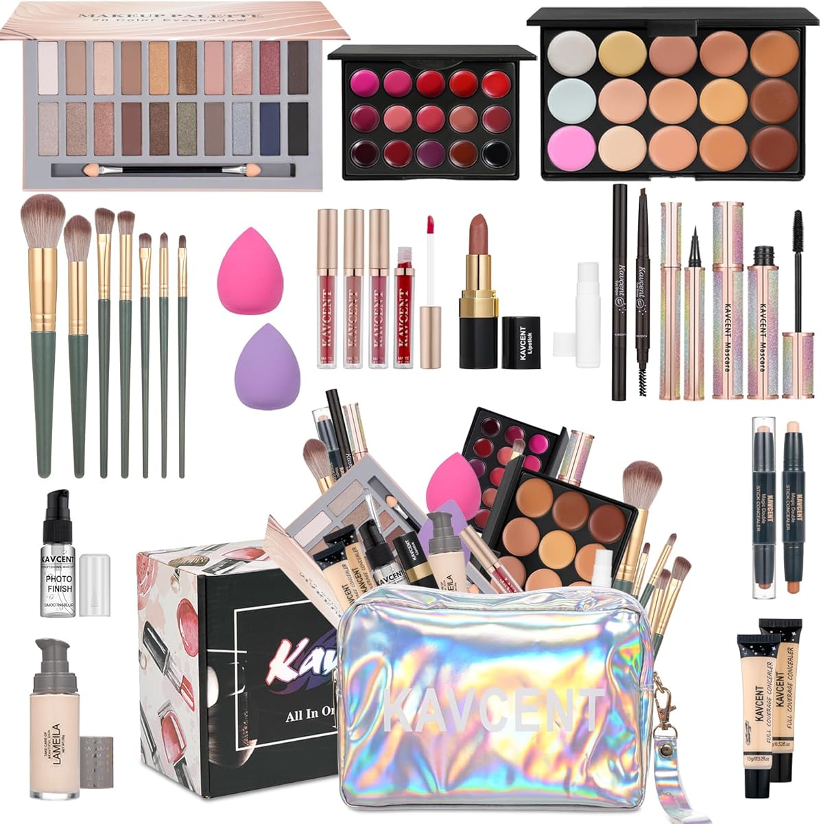 KAVCENT Makeup Kit for Women - 20 Color Eyeshadow, Lipstick Palette ...